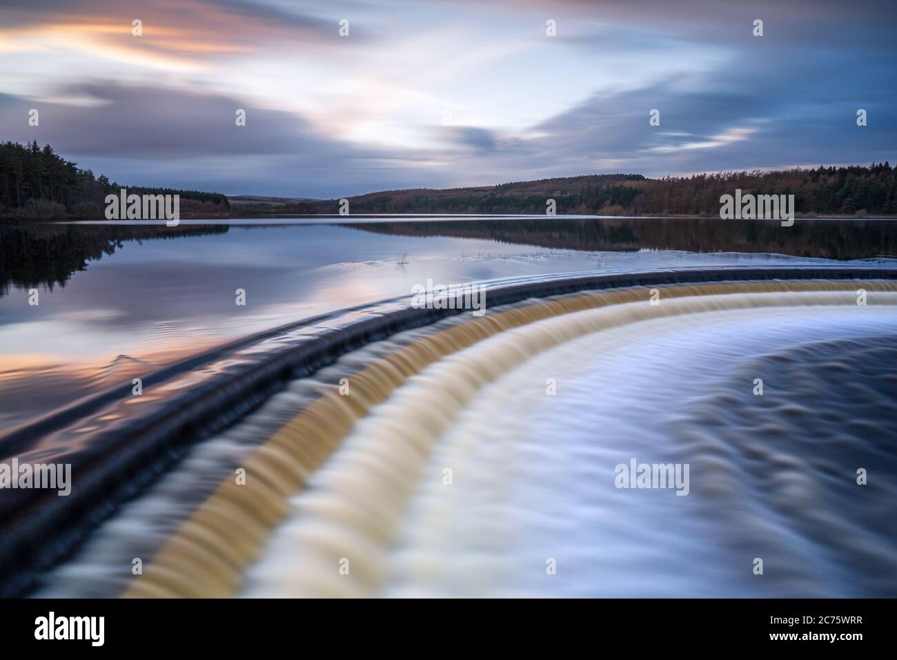 The overflow at Fewston Reservoir in full force as the water cascades ...