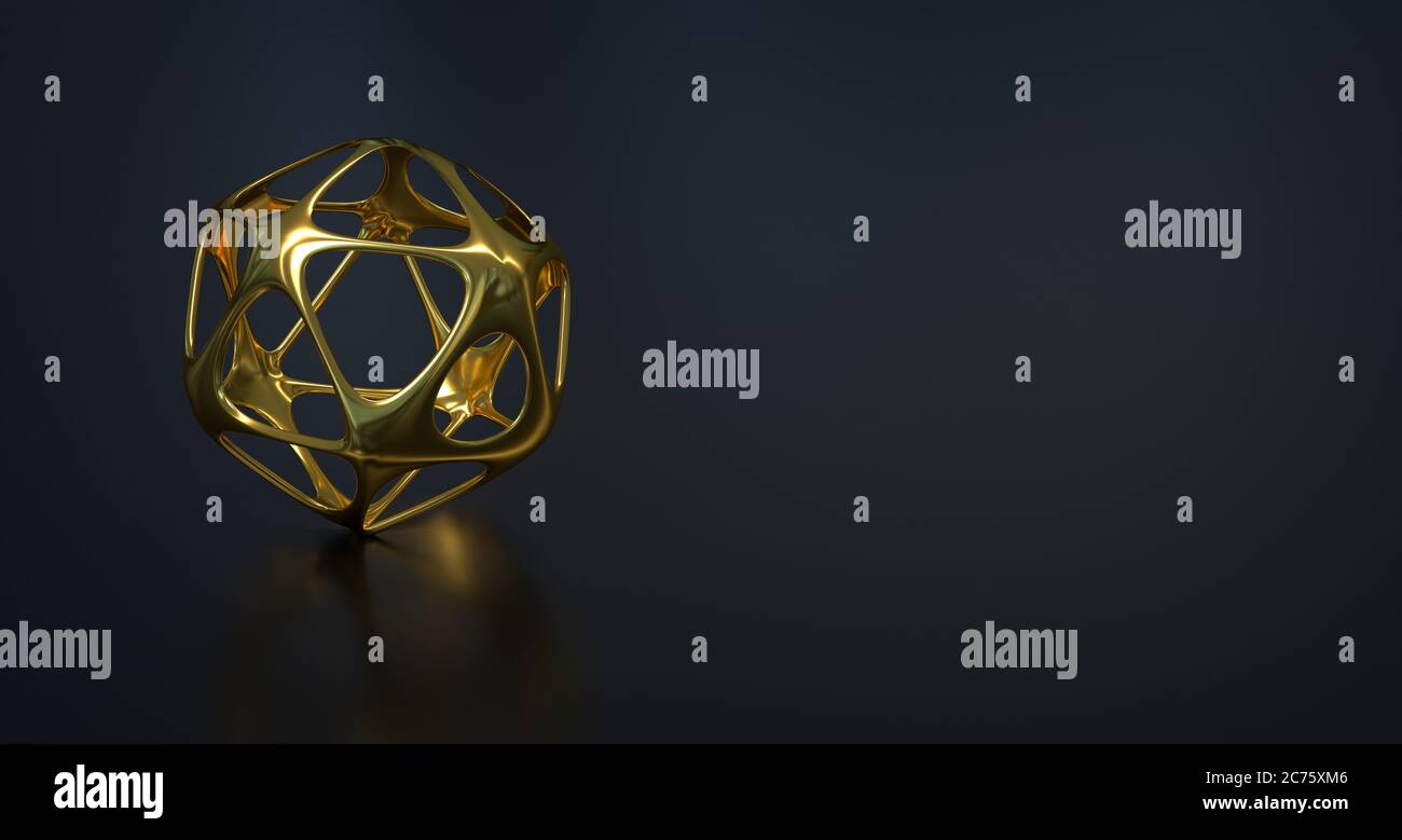 3d illustration. Golden abstract object on a dark background. 3d render ...