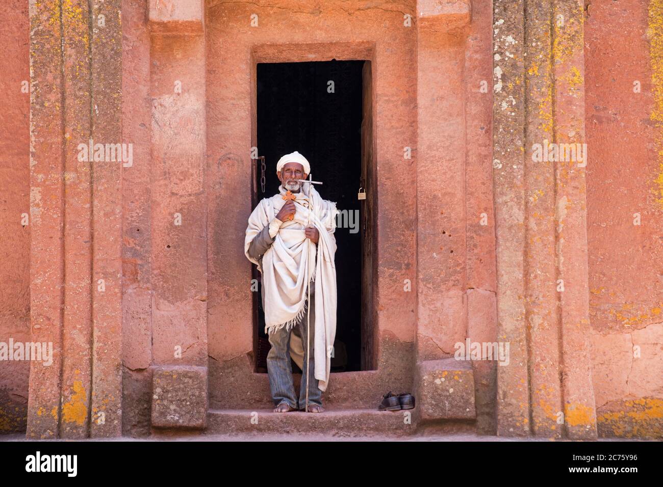 Priest leaving the Biete Gabriel-Rufael / Beta Gabriel Rafael church ...