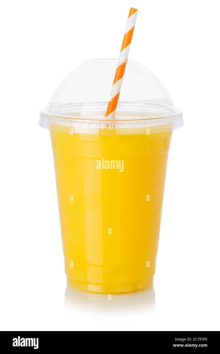 Orange fruit juice straw drink in a cup healthy eating isolated on a ...