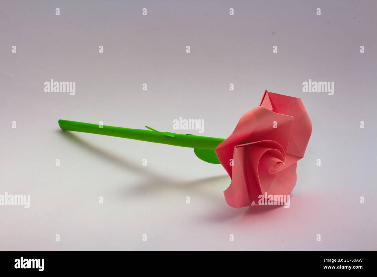 Do it yourself cardboard rose made with green and pink cardboard Stock ...