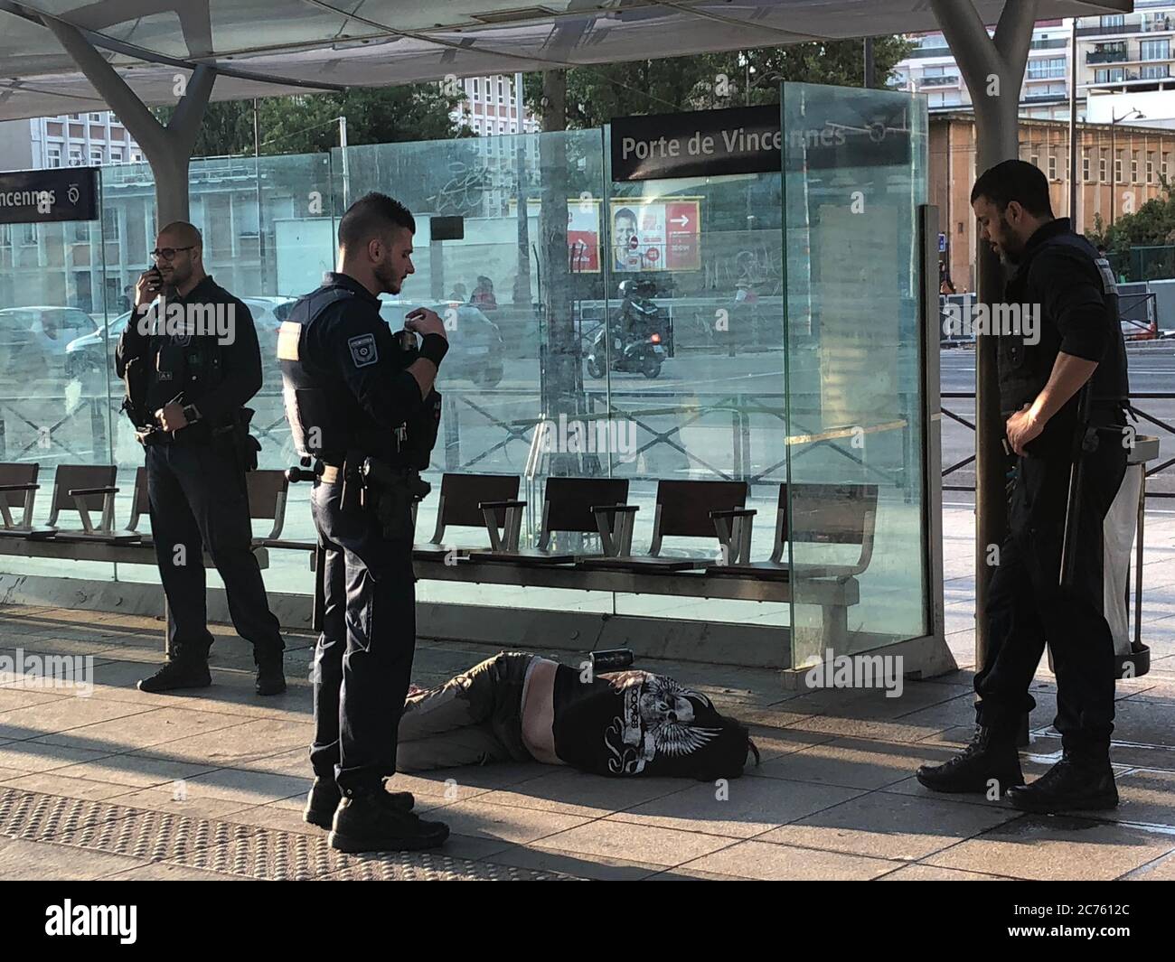 Paris, France, French Police Intervention, Homeless man sleeping rough ...