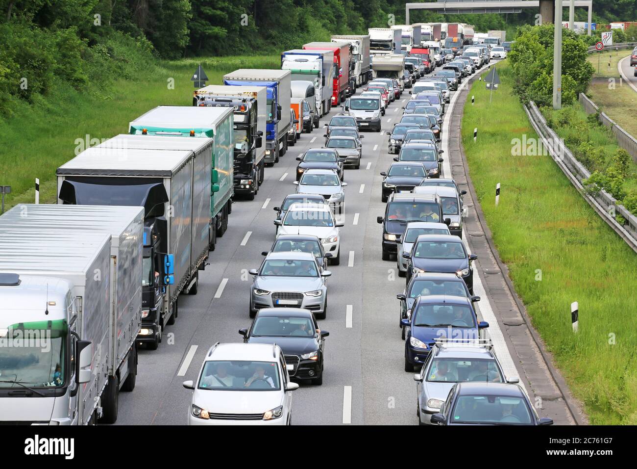 traffic jam on german Highway Stock Photo - Alamy