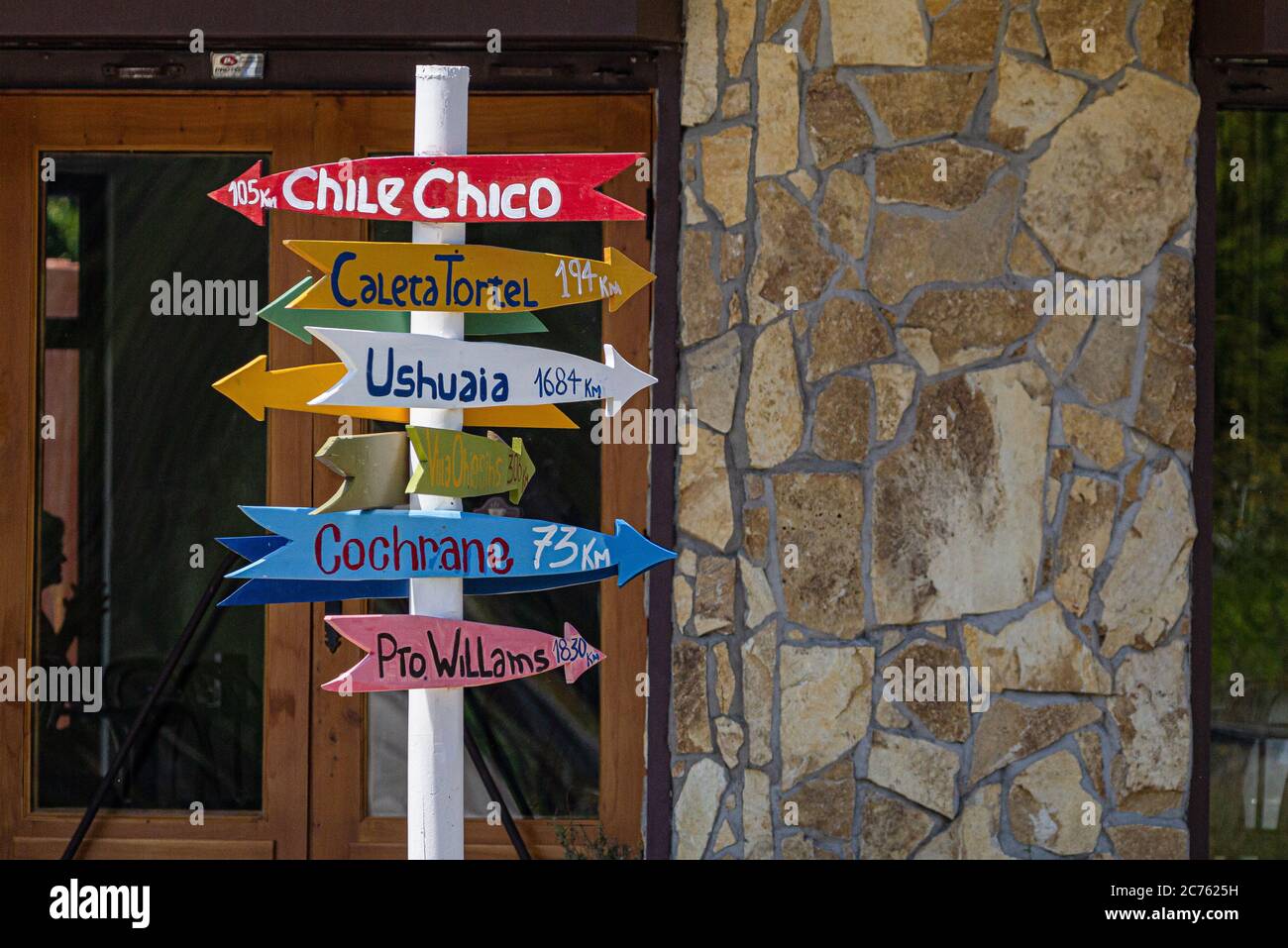 Direction to different places of Chile indicated in a street sign ...