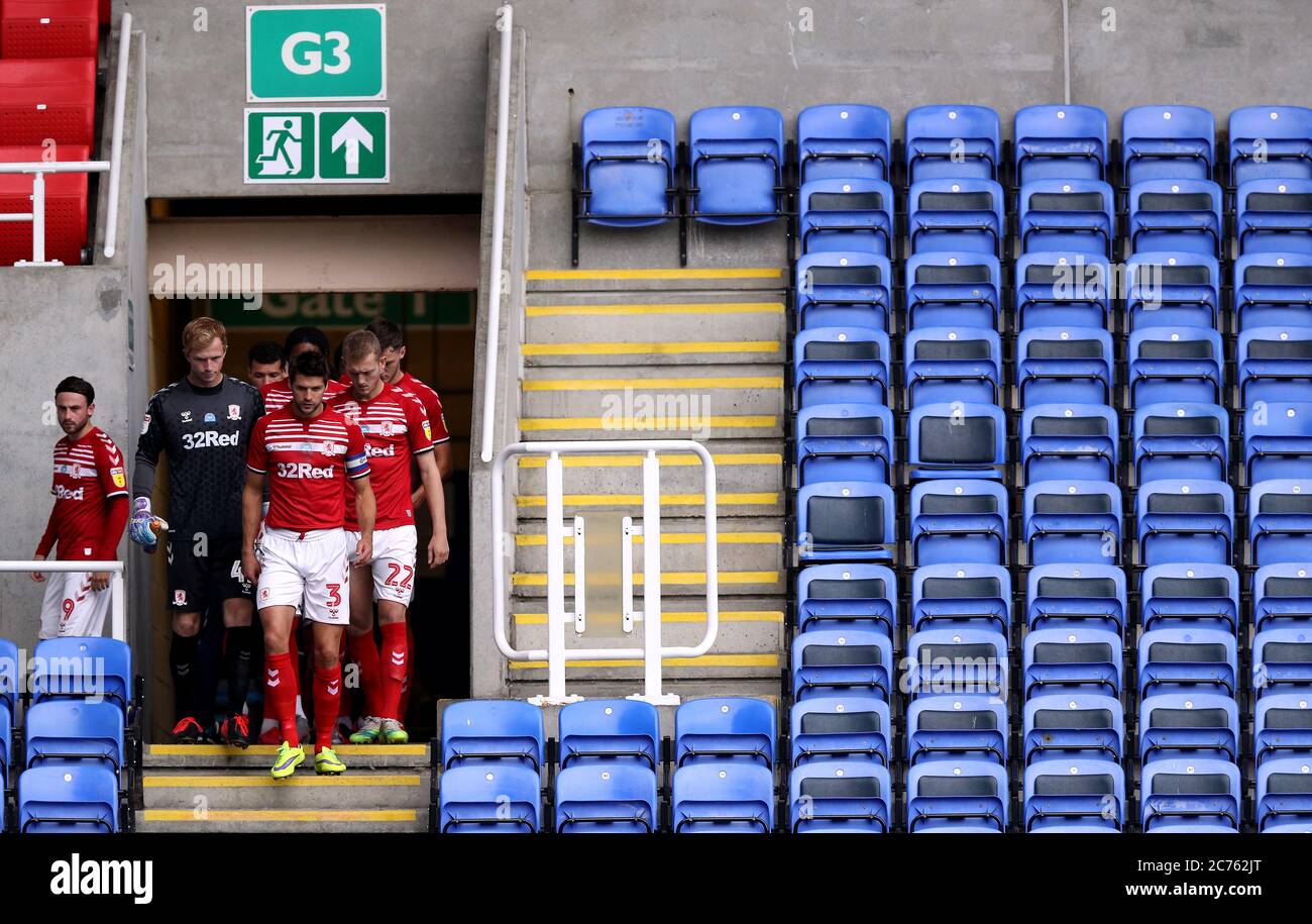 Middlesbrough walk out to the pitch from an entrance in the stands ...