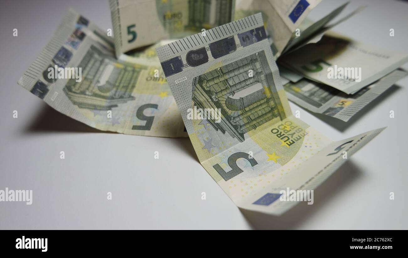 Five euro banknotes - European paper money - closeup Stock Photo - Alamy