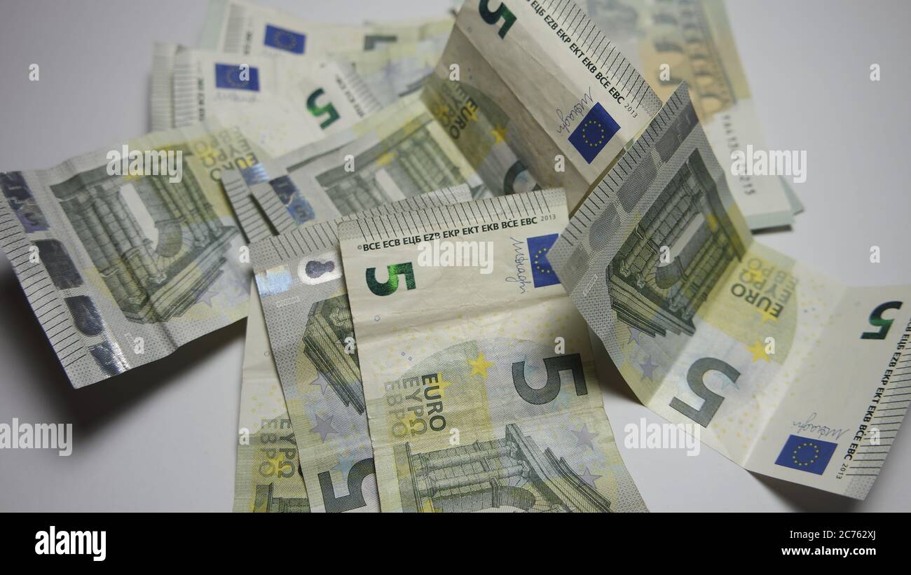 Five euro banknotes - European paper money - closeup Stock Photo - Alamy