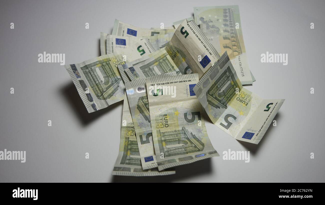 Five euro banknotes - European paper money - closeup Stock Photo - Alamy