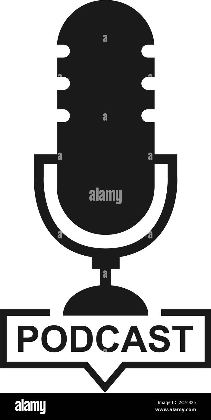 Podcast radio icon vecor on white background. Studio table microphone ...