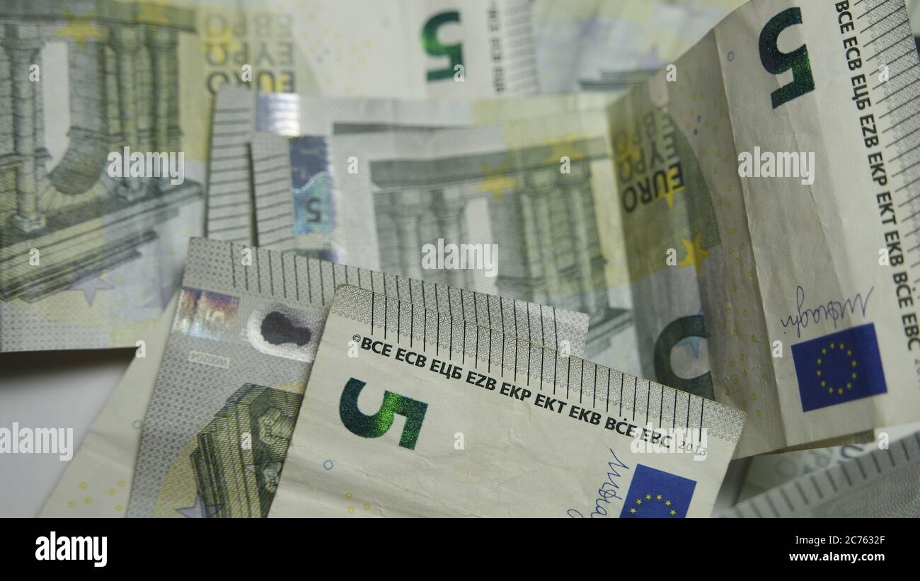 Five euro banknotes - European paper money - closeup Stock Photo - Alamy