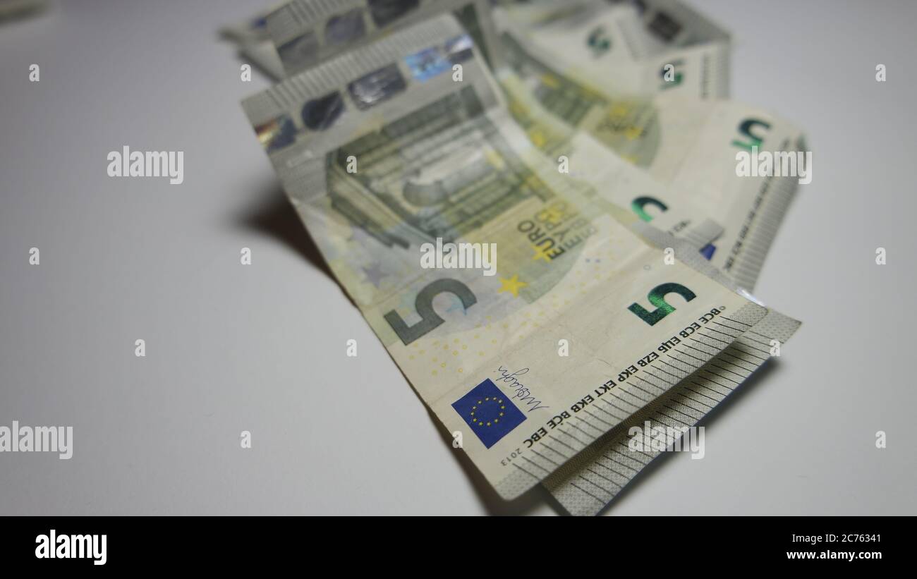 Five euro banknotes - European paper money - closeup Stock Photo - Alamy