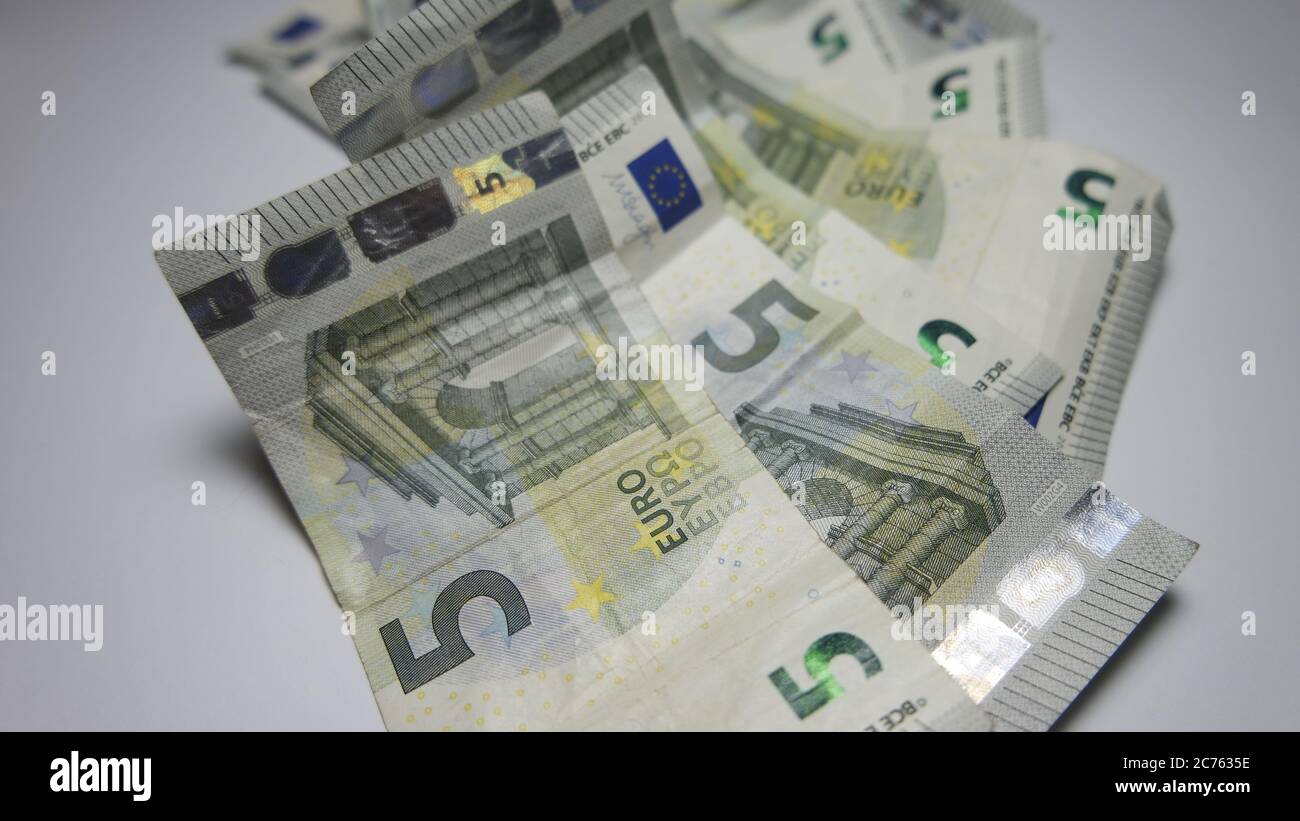 Five euro banknotes - European paper money - closeup Stock Photo - Alamy