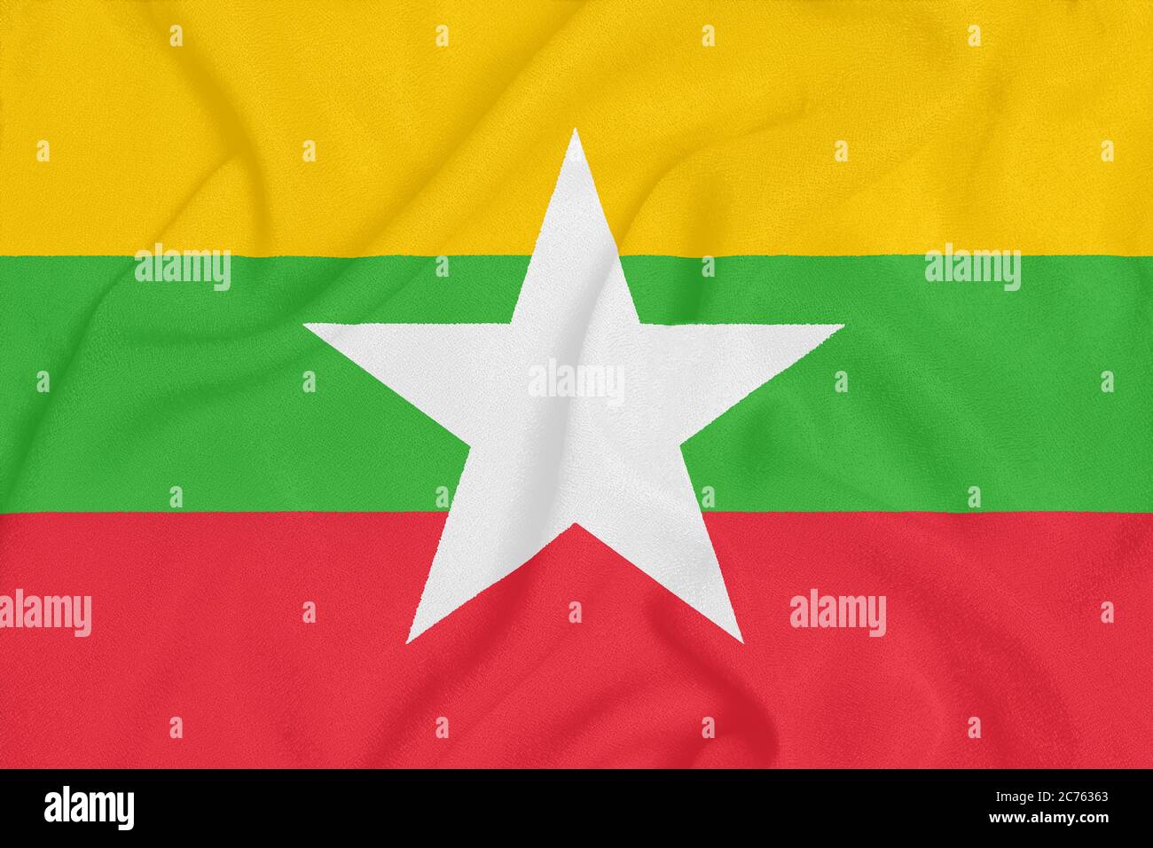 Flag of Myanmar on textured fabric. Patriotic symbol Stock Photo - Alamy