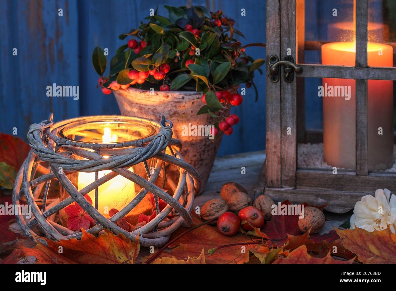 Storm lamp and lantern in the night Stock Photo - Alamy