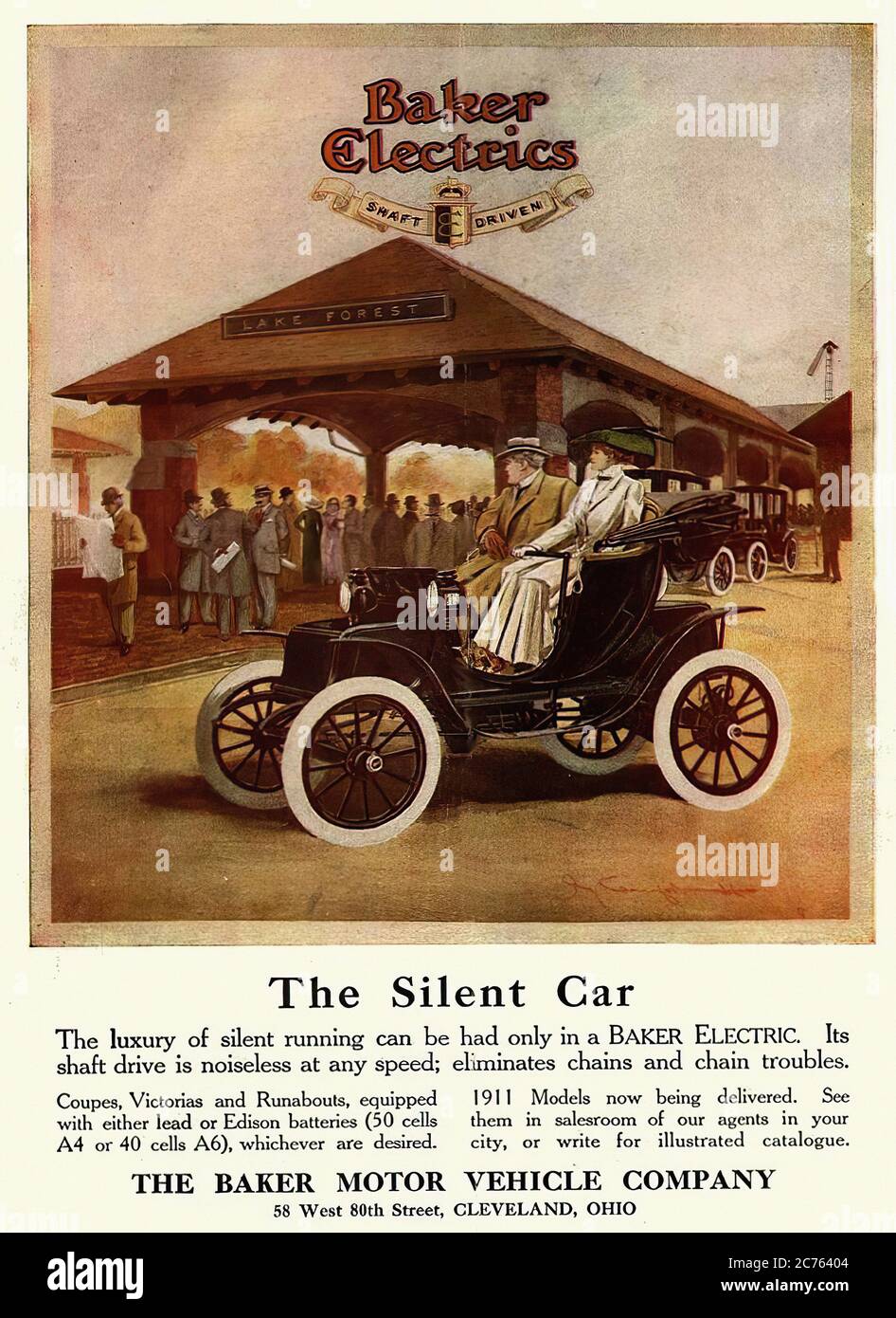 1911 Baker Electrics the Silent Car - Vintage car advertising Stock ...