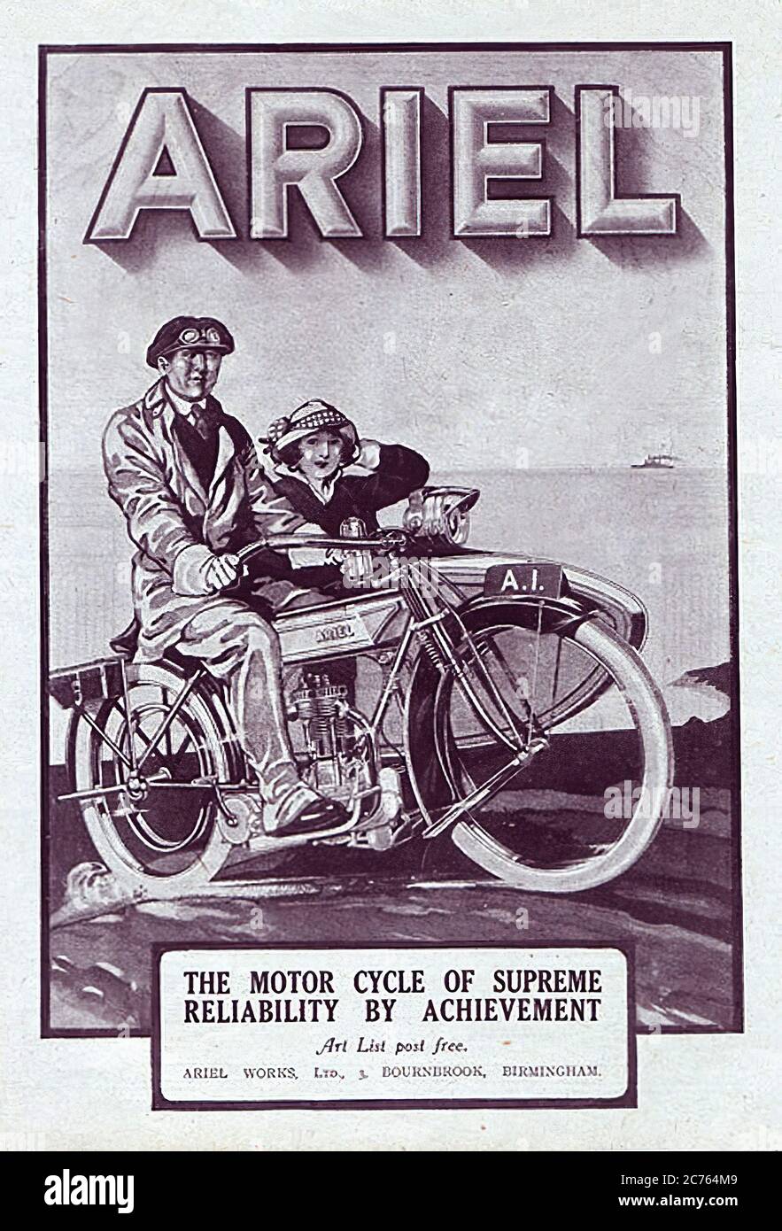 Ariel Motor Cycle From 1917 - Vintage car advertising Stock Photo - Alamy