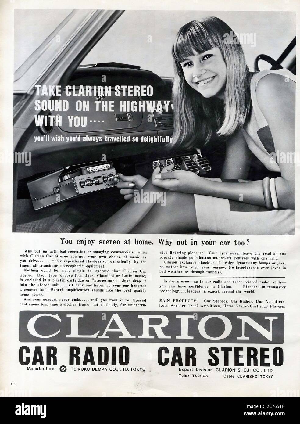 Clarion Car Radio From 1967 - Vintage car advertising Stock Photo - Alamy