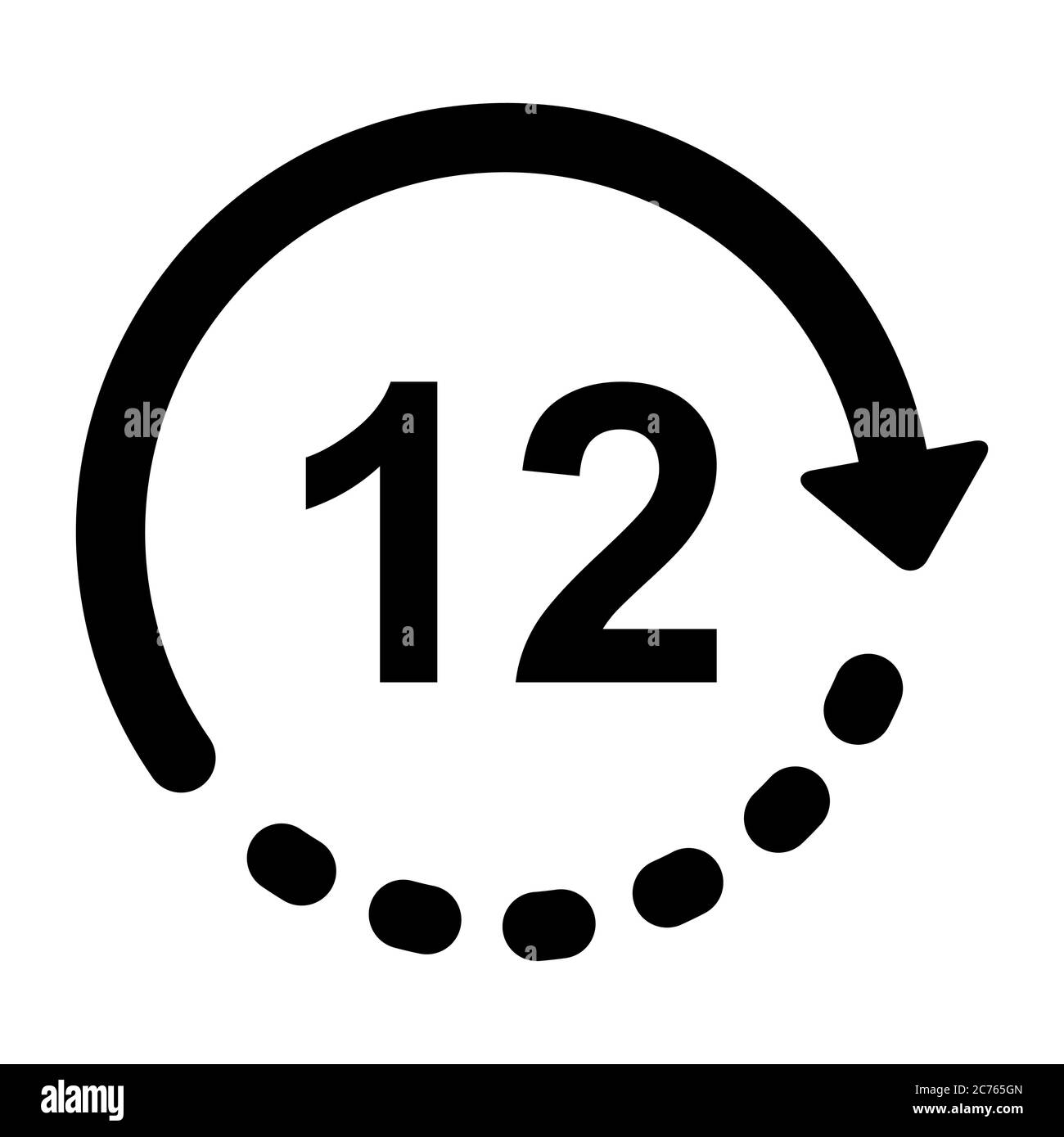 Time flat icon 12 hours vector, classic watch design isolated on white ...