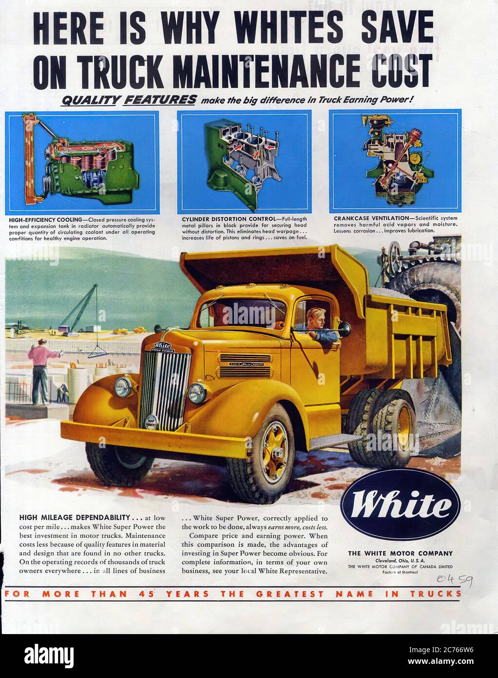 White Trucks From 1959 - Vintage car advertising Stock Photo - Alamy