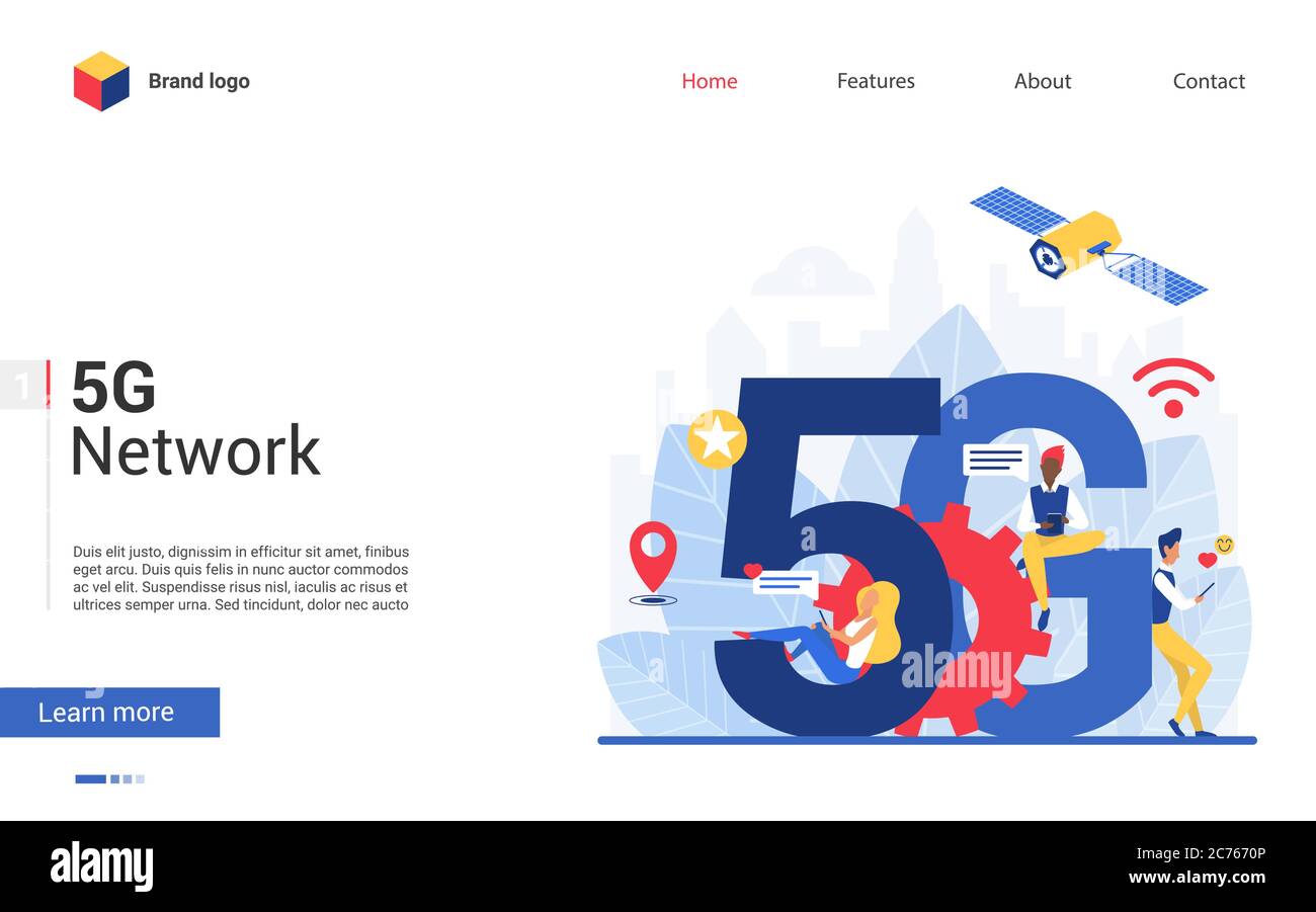 5G network concept vector illustration. Cartoon flat modern website ...