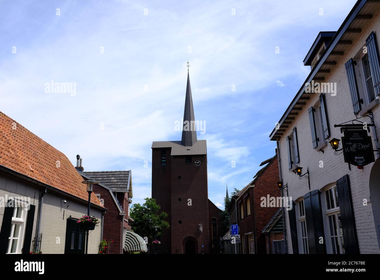 The church in the center of the village of Grubbenvorst during a long ...
