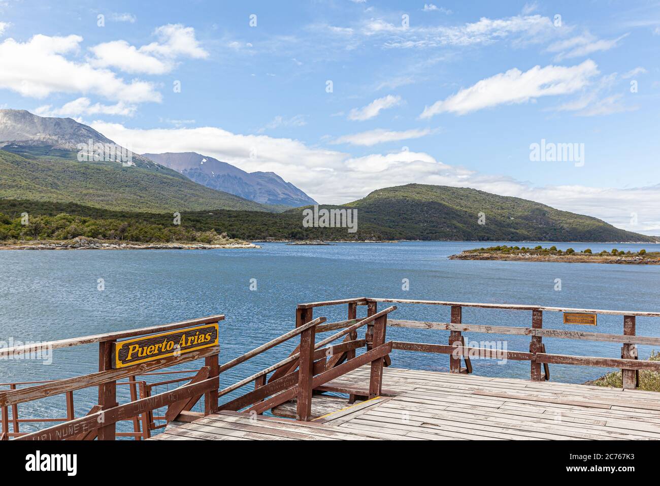Deck and sign of Puerto Arias (Arias Port) - Tierra del Fuego National ...