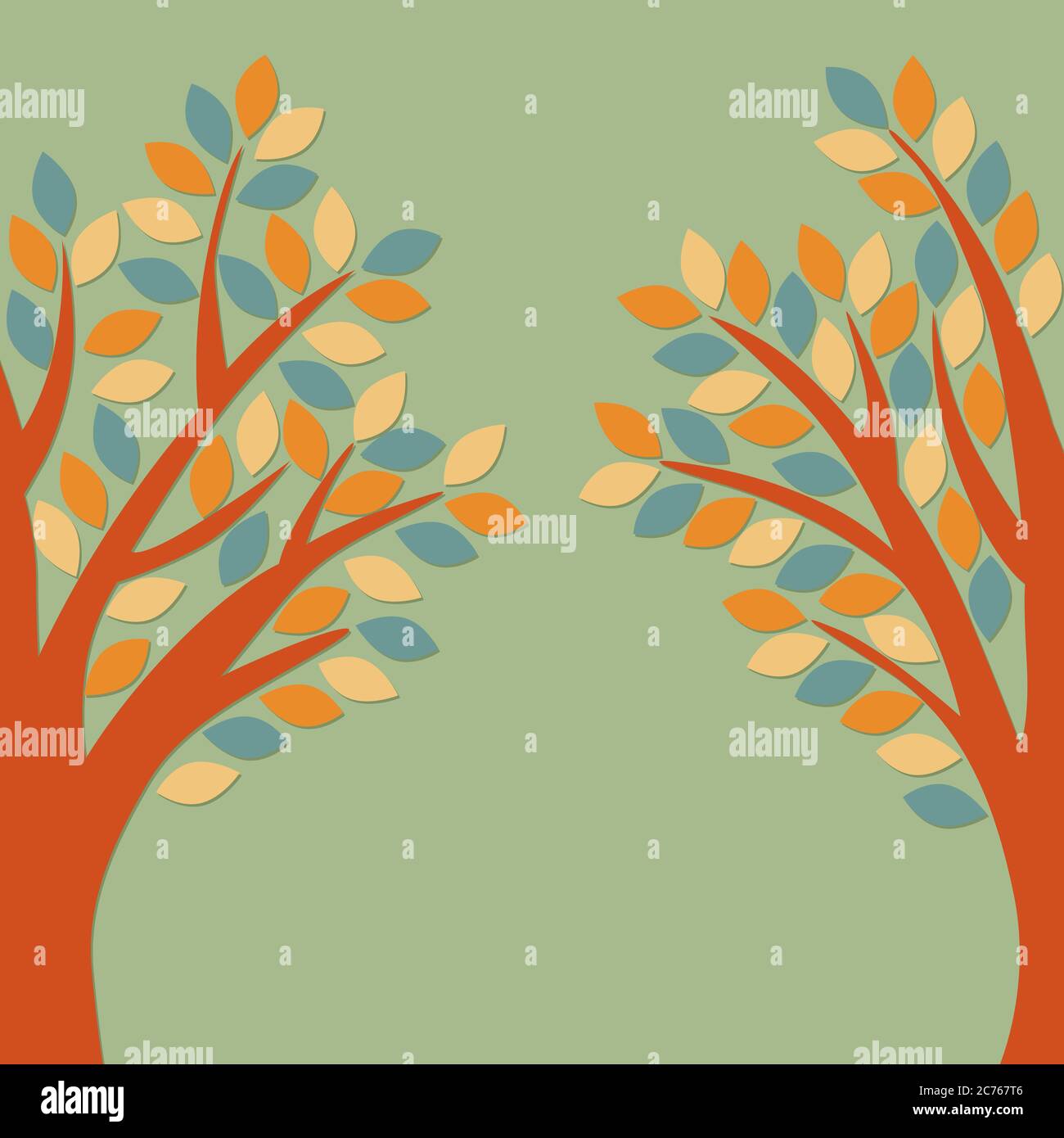Square vintage card with two autumn trees and space for your text Stock ...