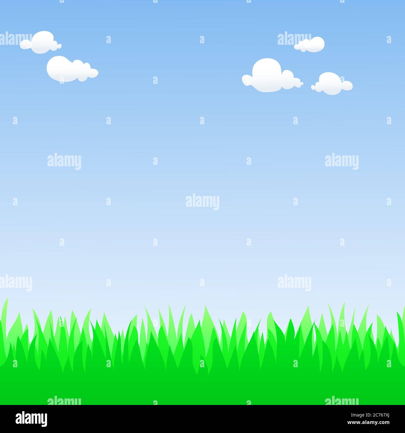 Spring field with cartoon grass, blue sky and a few clouds Stock Photo ...