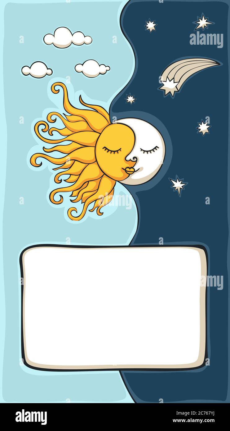 Sun and moon cartoon with copy-space Stock Photo - Alamy