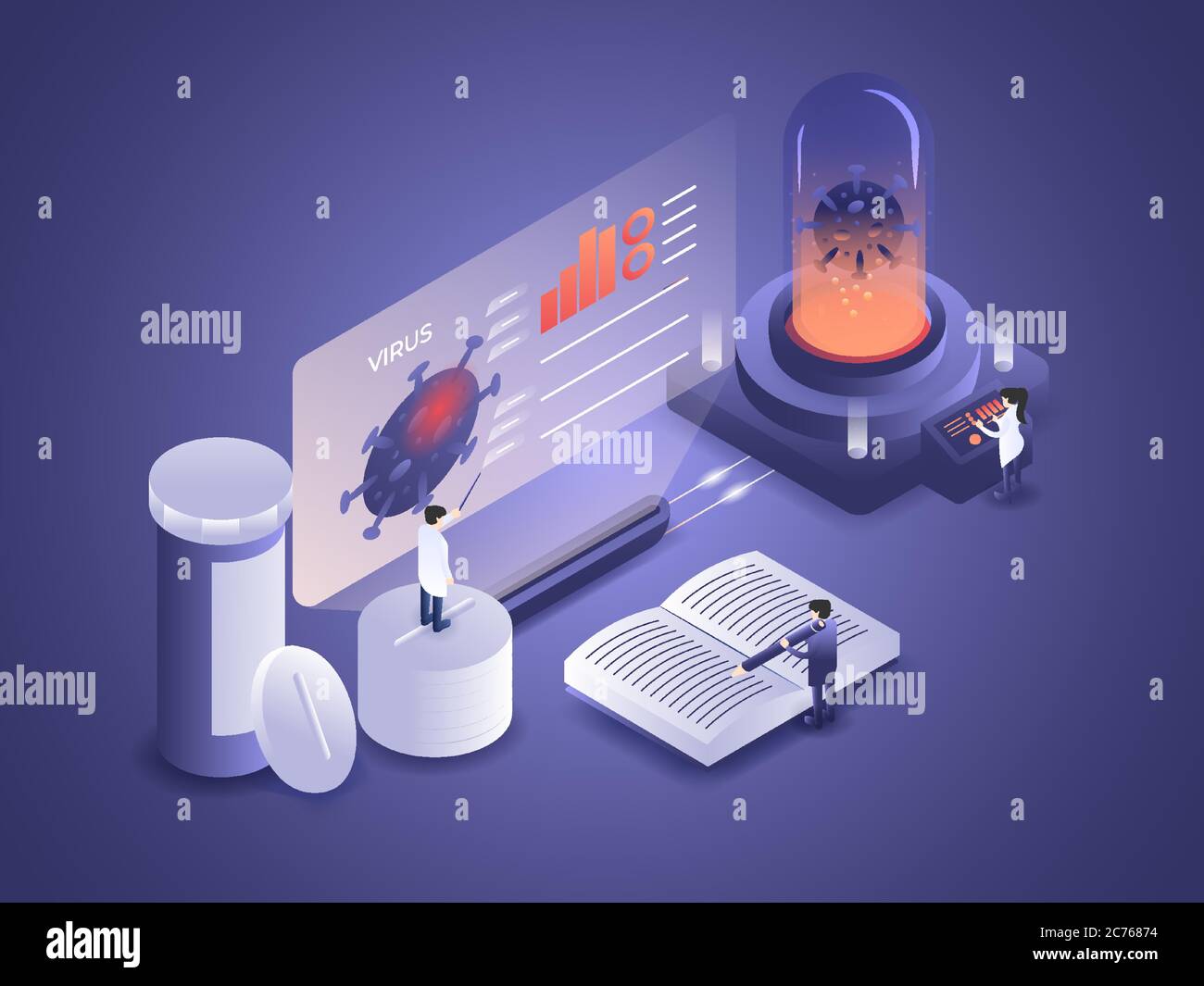 Scientist are examining the virus outbreak in the lab. 3D illustration ...