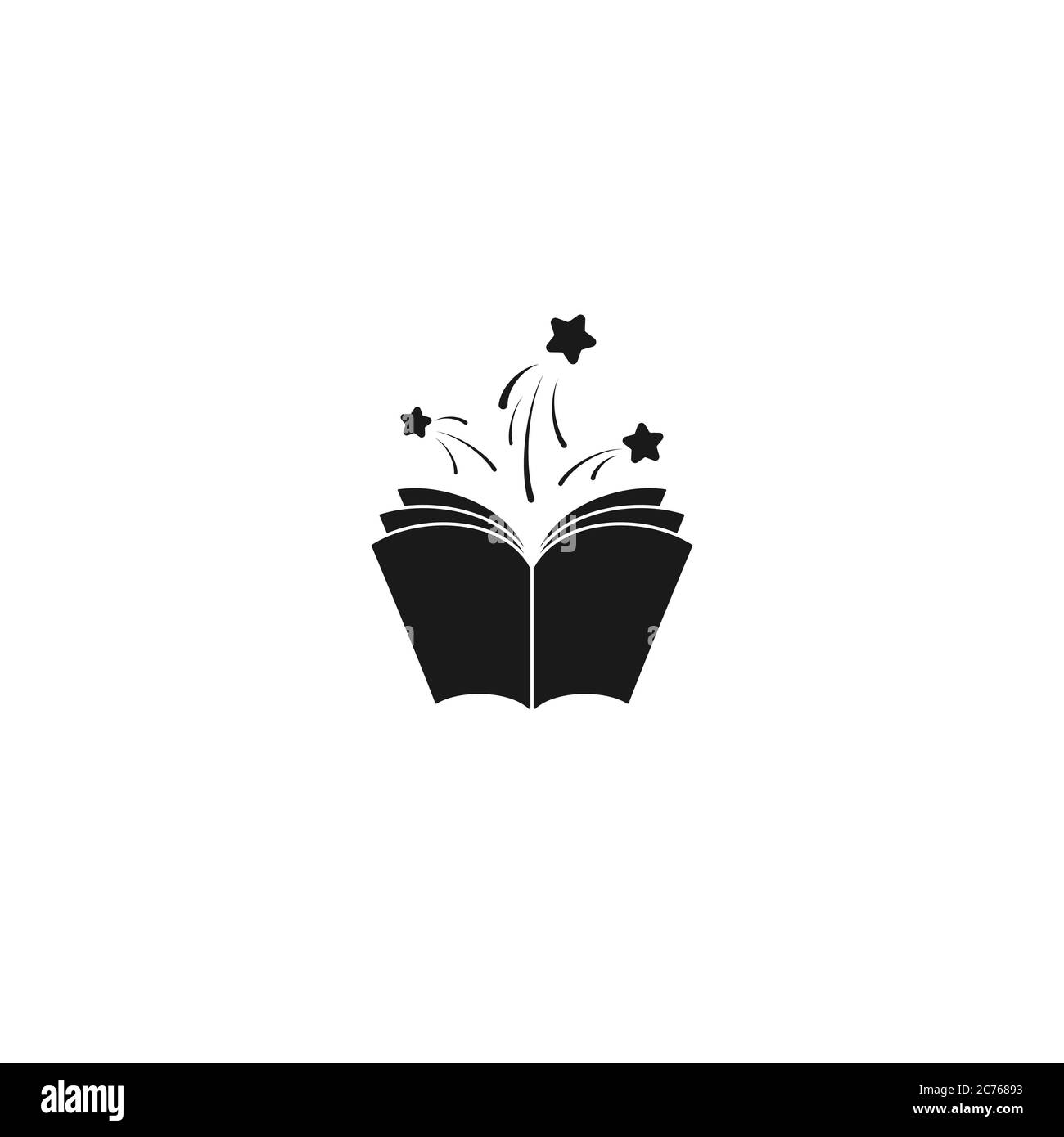 Open book with stars or fireworks flying out. Isolated on white ...