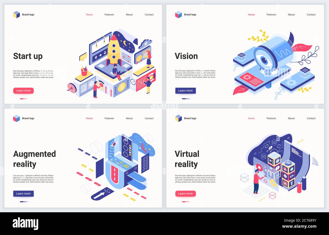 Isometric business startup technology vector illustration set ...