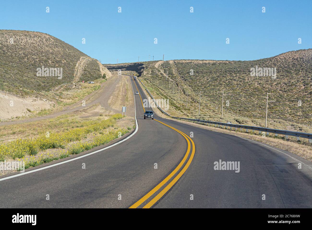 Asphalt road in the desert. Road 3 (Ruta 3) through the Argentinean ...