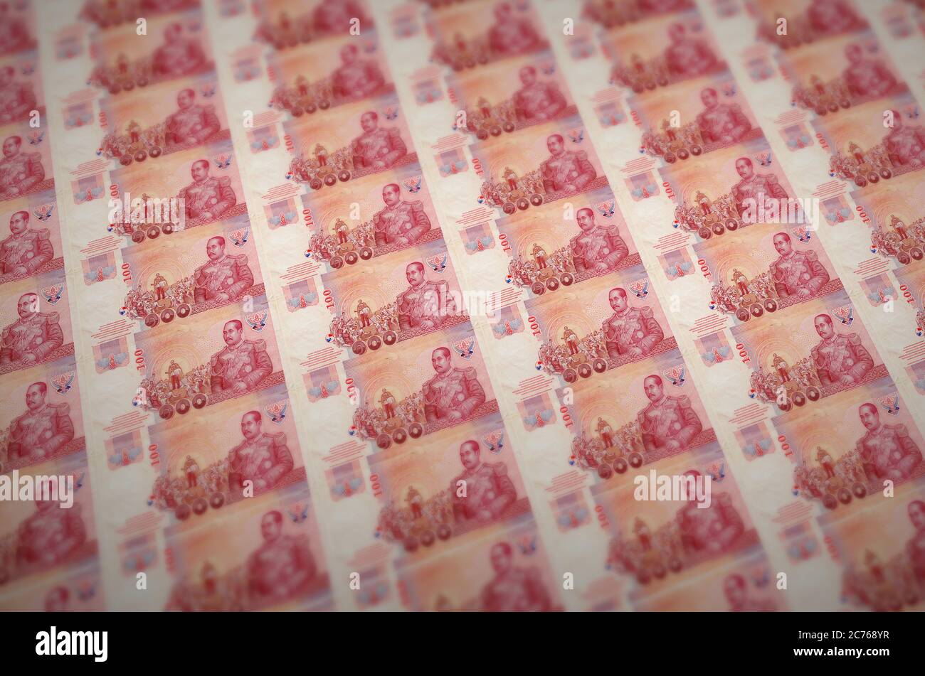 100 Thai Baht bills printed in illegal money production conveyor ...