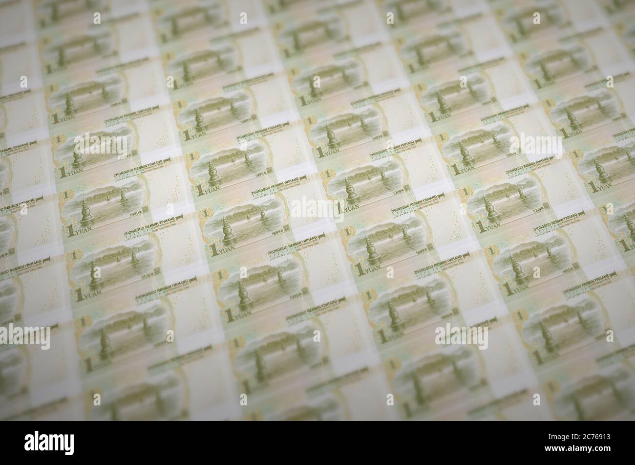 1 Chinese yuan bills printed in illegal money production conveyor ...