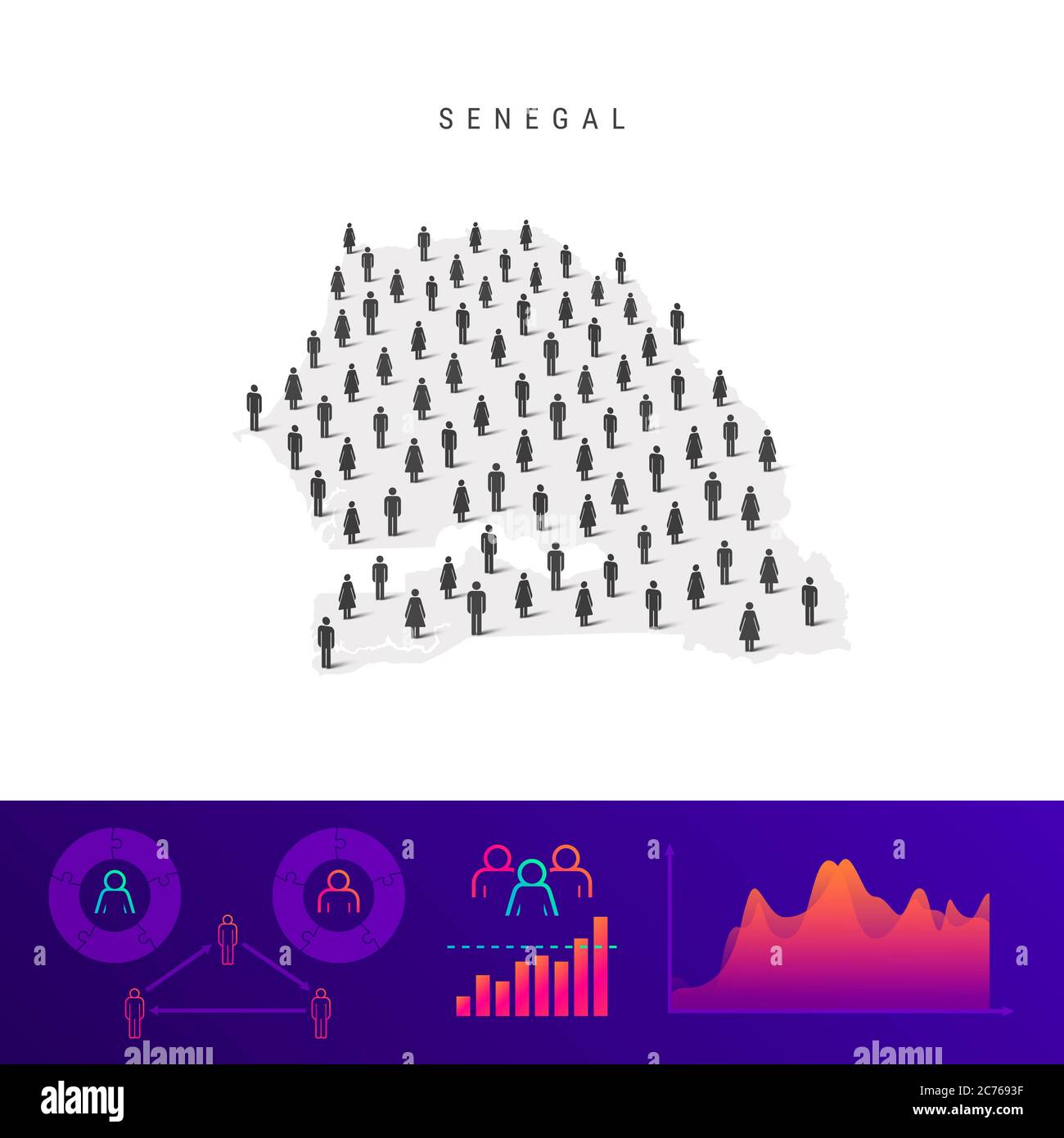 Senegal people map. Detailed silhouette. Mixed crowd of men and women ...