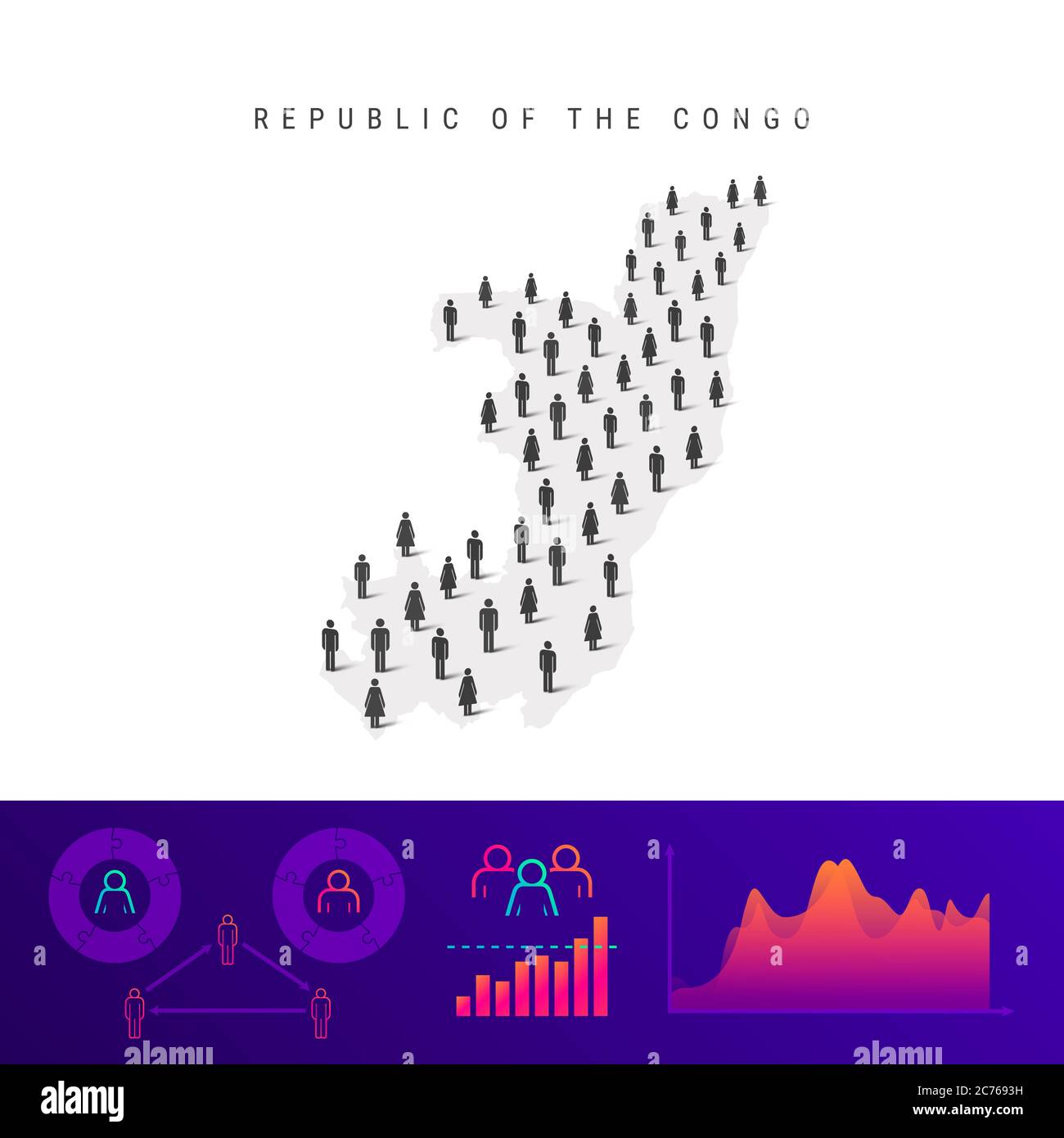 Republic of the Congo people map. Detailed silhouette. Mixed crowd of ...