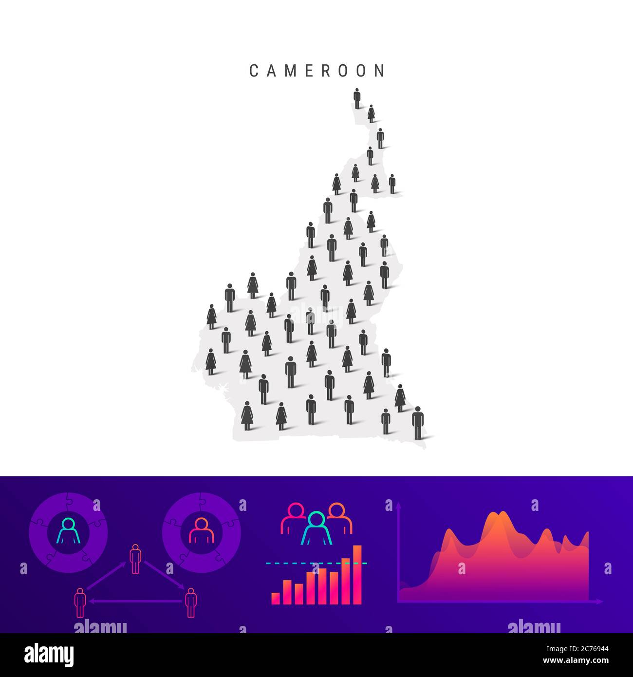Cameroon people map. Detailed silhouette. Mixed crowd of men and women ...
