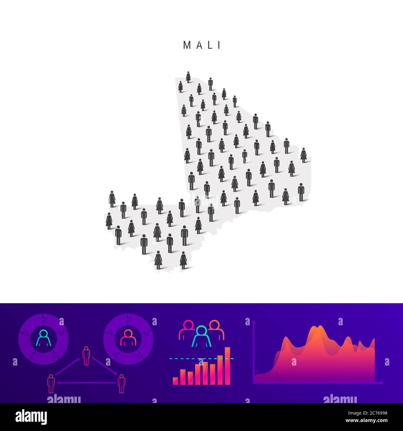 Mali people map. Detailed silhouette. Mixed crowd of men and women ...