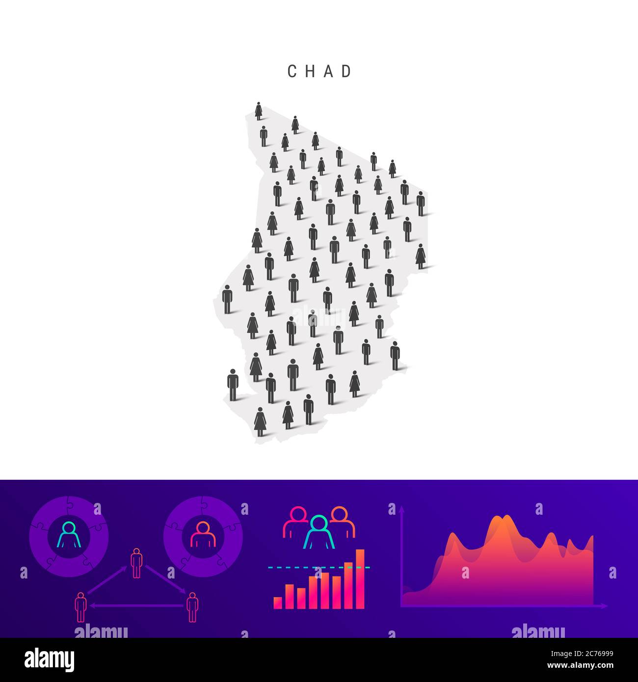 Chad people map. Detailed silhouette. Mixed crowd of men and women ...