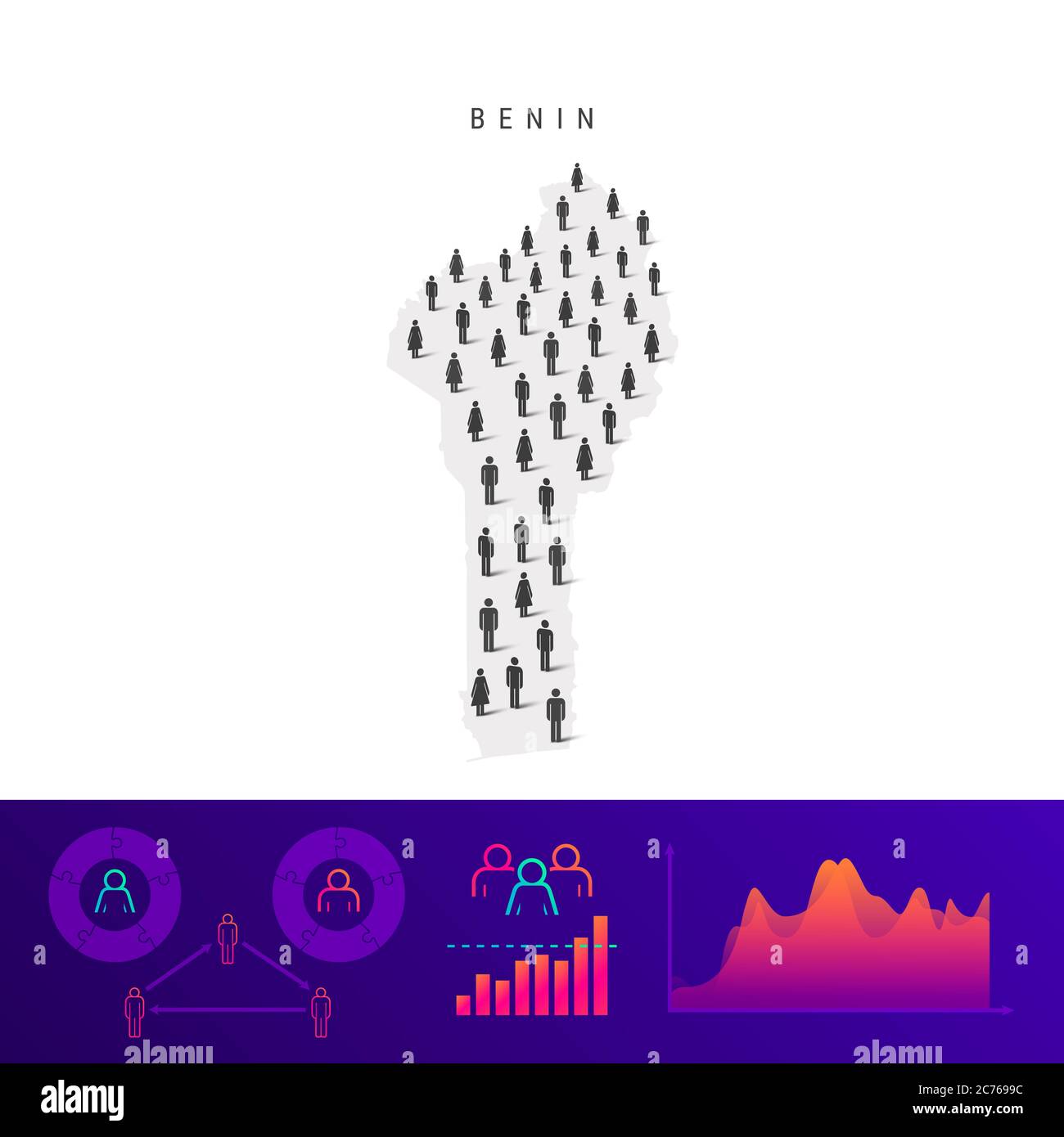 Benin people map. Detailed silhouette. Mixed crowd of men and women ...