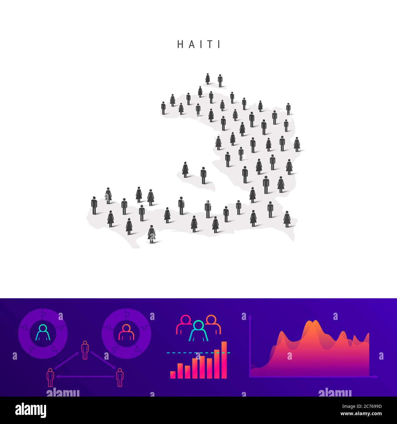 Haiti people map. Detailed silhouette. Mixed crowd of men and women ...