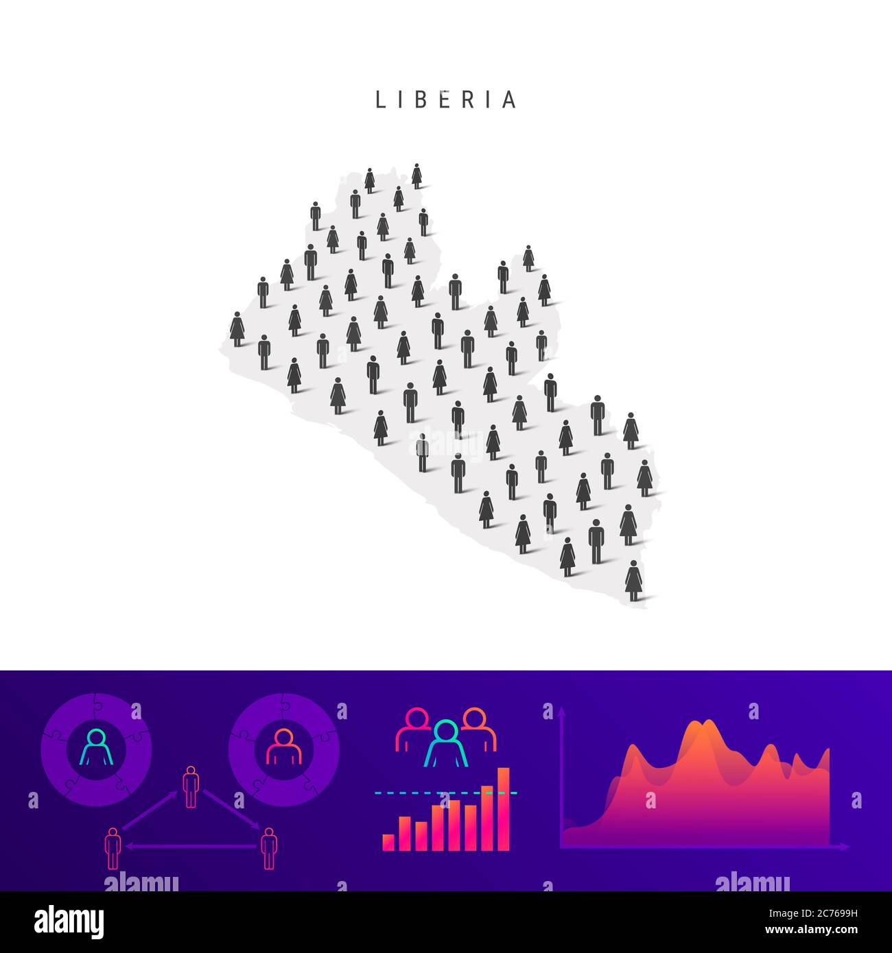 Liberia people map. Detailed silhouette. Mixed crowd of men and women ...