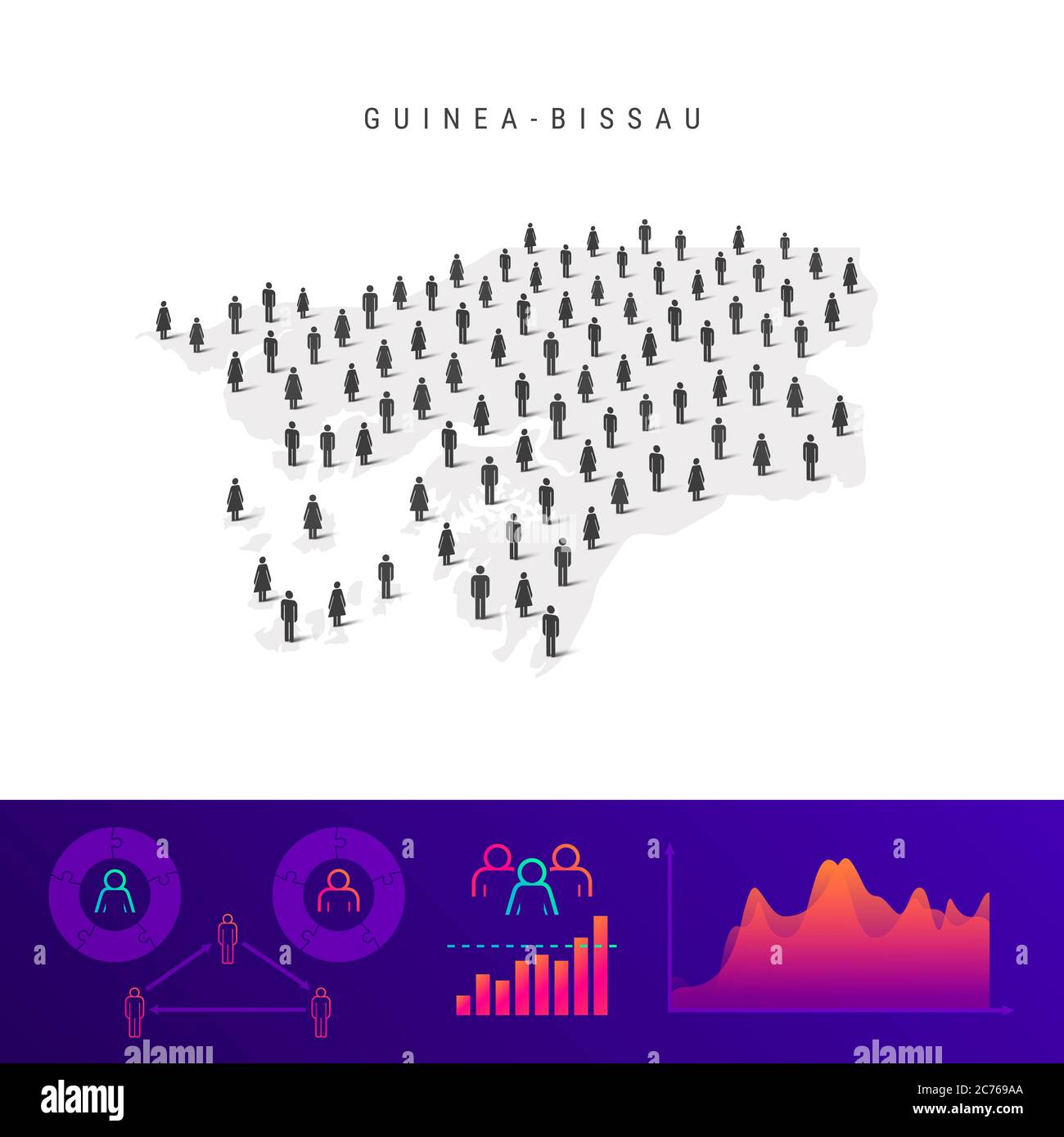 Guinea-Bissau people map. Detailed silhouette. Mixed crowd of men and ...