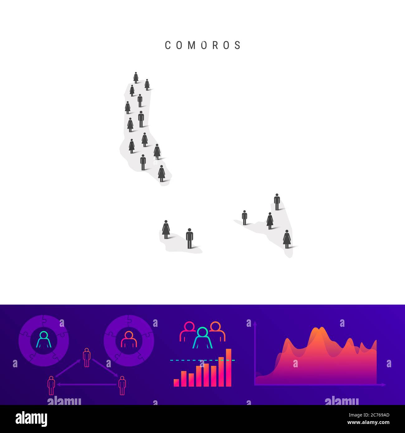 Comoros people map. Detailed silhouette. Mixed crowd of men and women ...