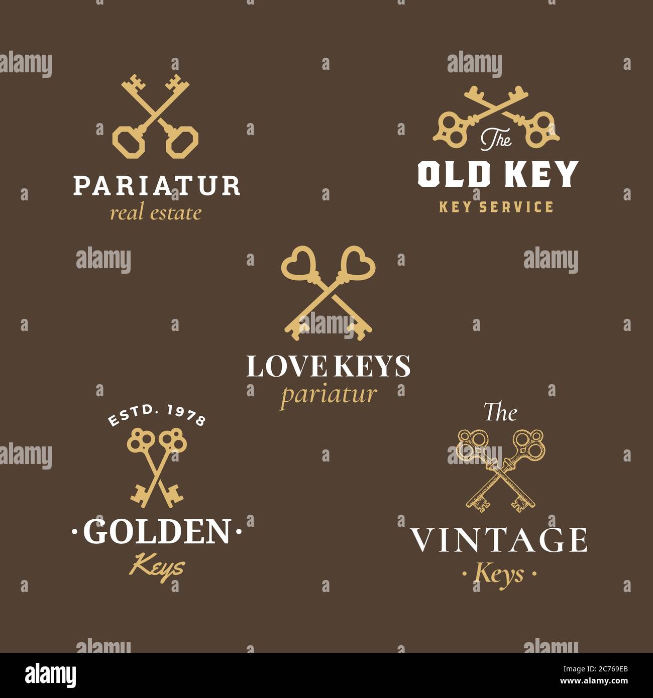 Retro Keys Emblems Set. Abstract Vector Signs, Symbols or Logo ...