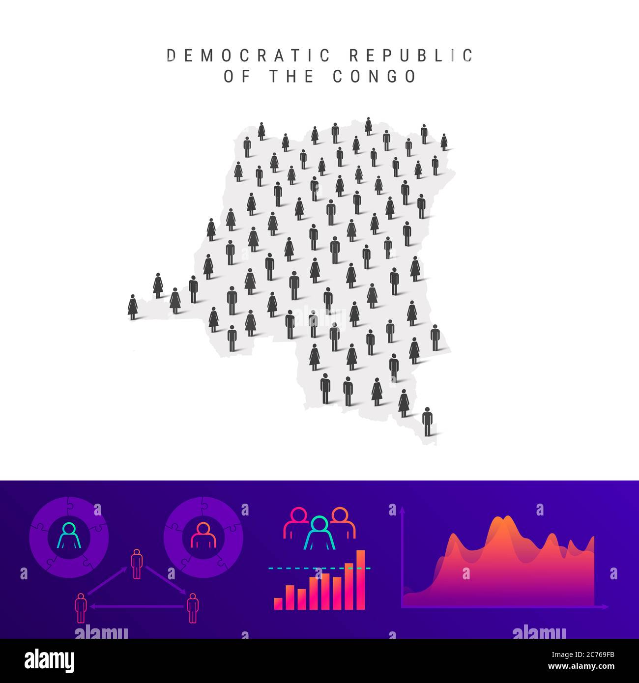 Democratic Republic of the Congo people map. Detailed silhouette. Mixed ...