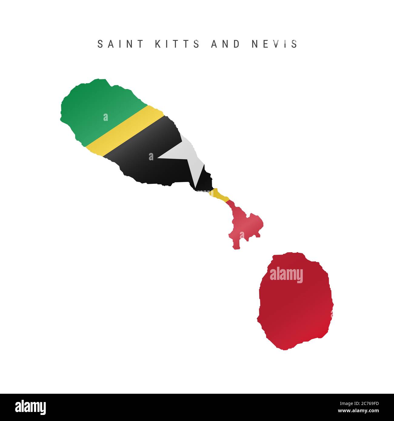 Detailed waving flag map of Saint Kitts and Nevis. map with masked flag ...