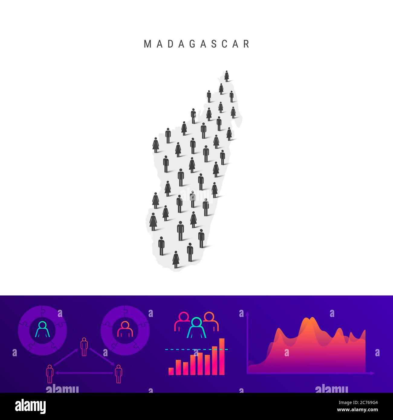 Madagascar people map. Detailed silhouette. Mixed crowd of men and ...