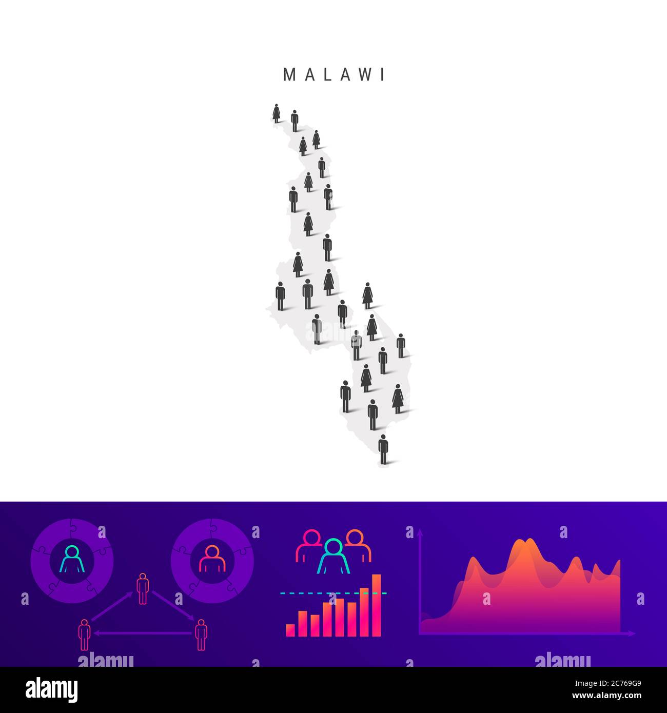 Malawi people map. Detailed silhouette. Mixed crowd of men and women ...